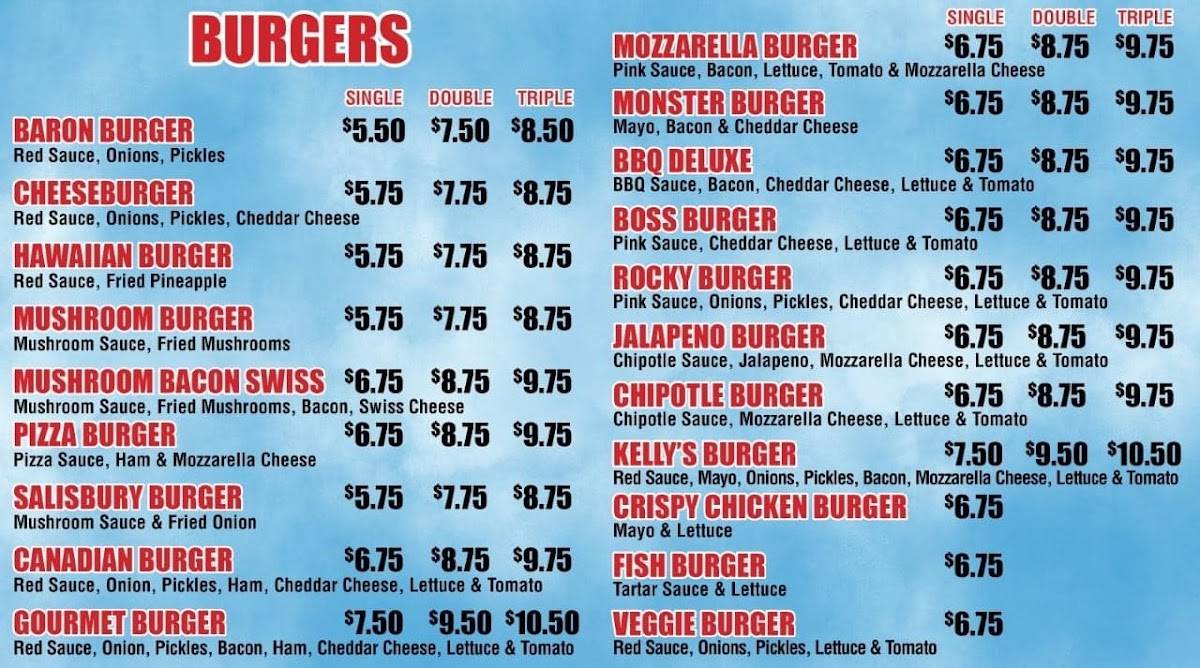 Menu at Burger Baron, Rocky Mountain House, 45 St
