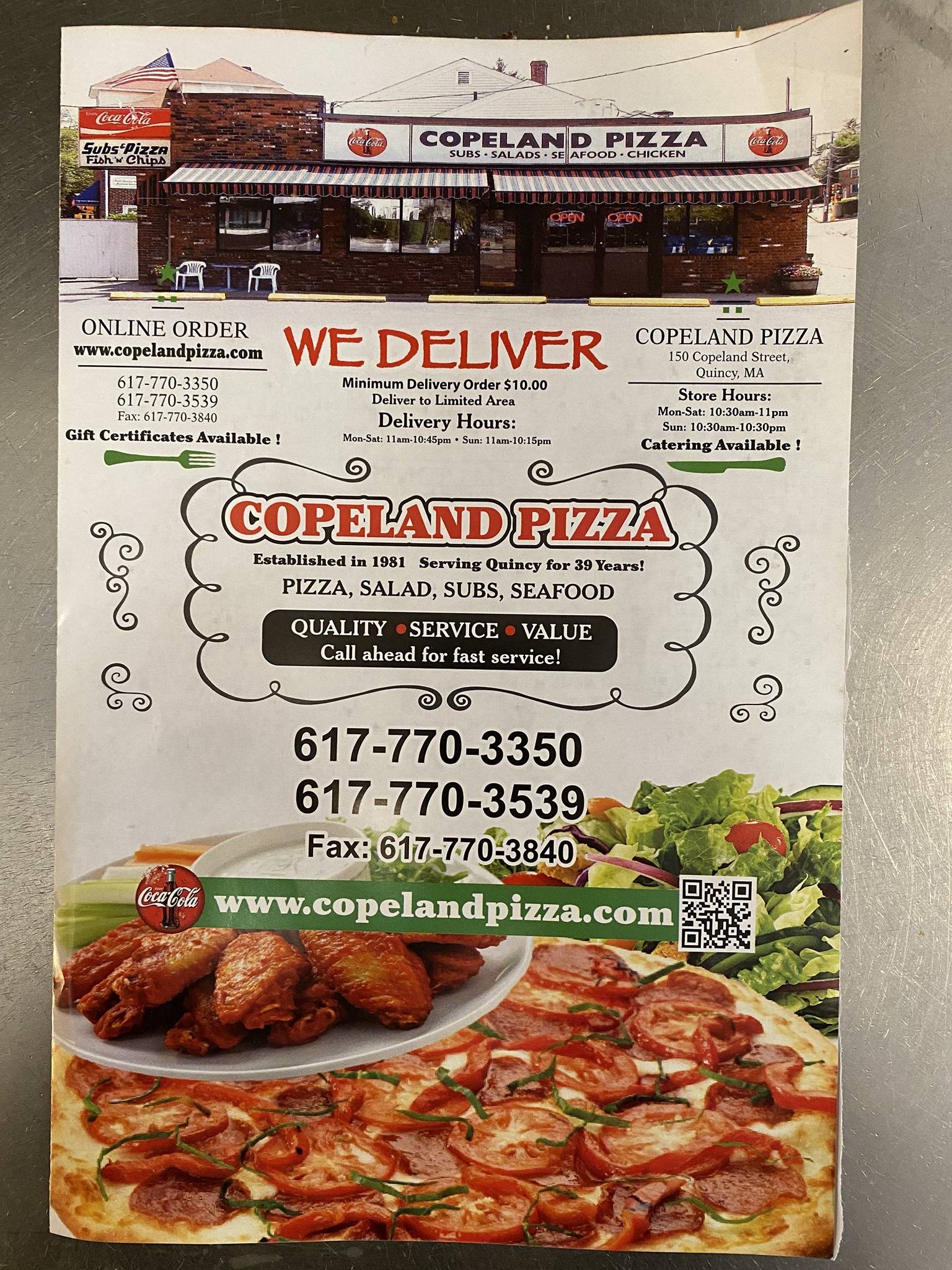 Menu at Copeland Street Sub & Pizza pizzeria, Quincy