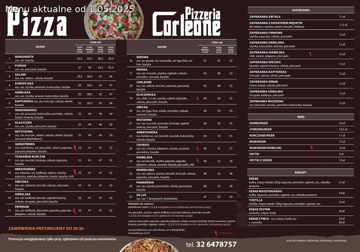 Menu at Pizzeria Corleone, Klucze