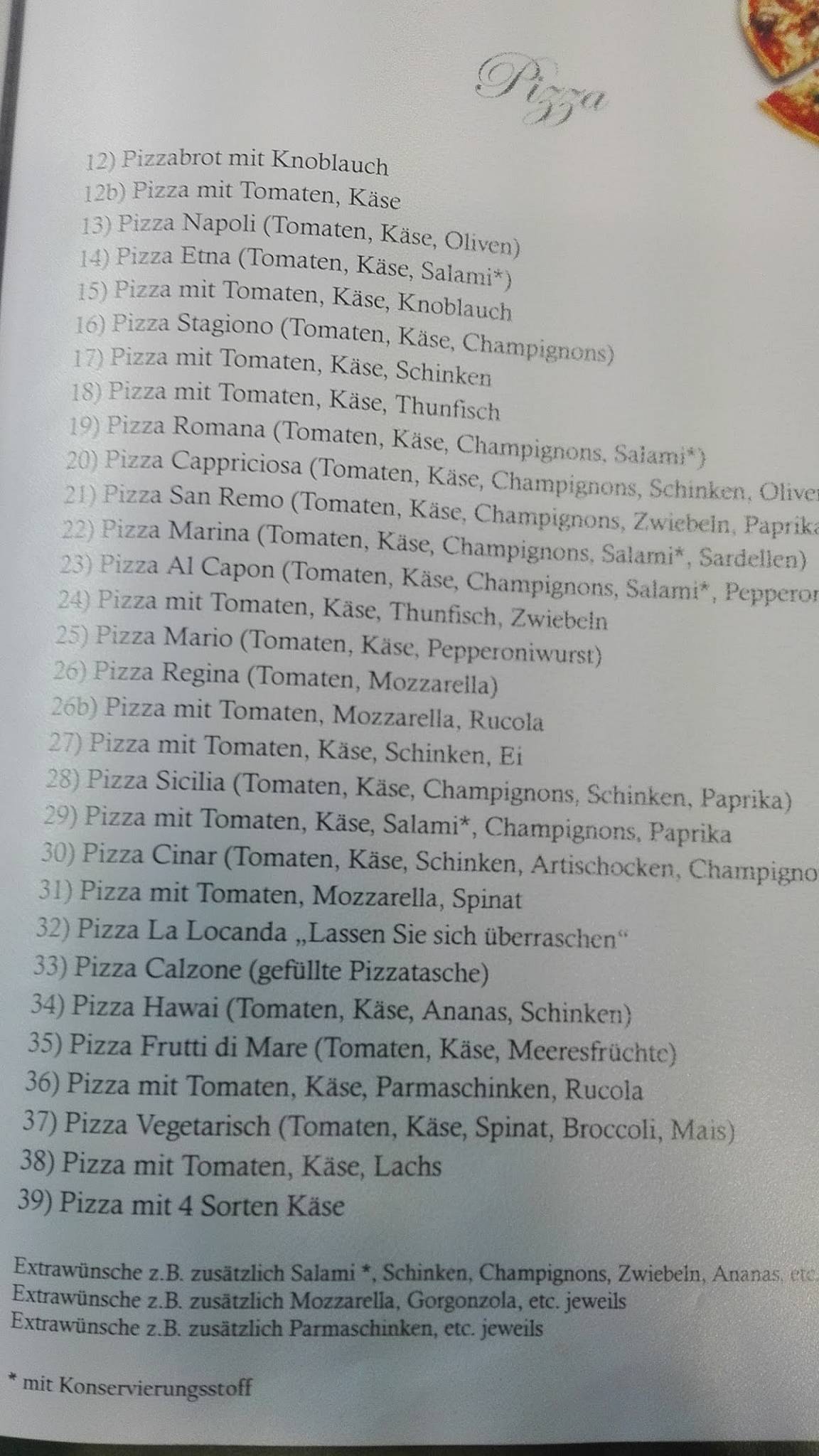 Speisekarte von Pizzeria Da Renato, Frankfurt am Main