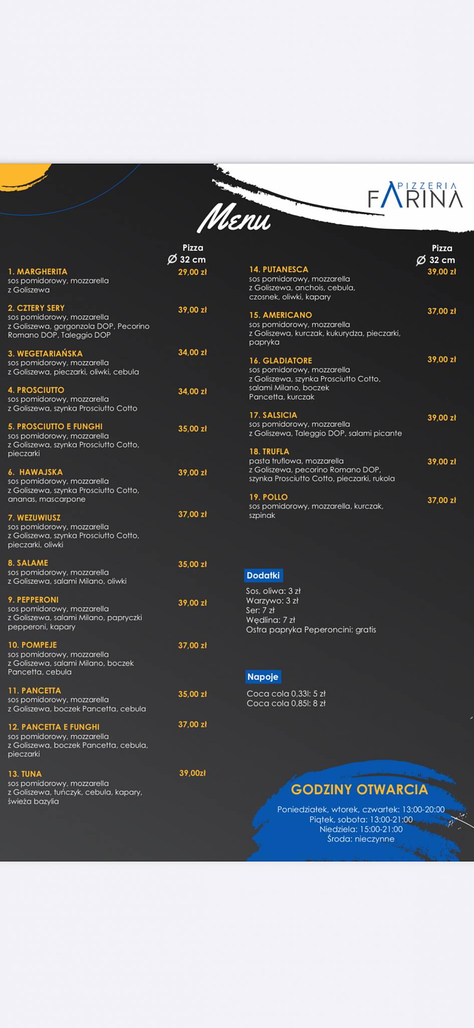 Menu at Pizzeria Farina, Poland, Goliszew 87