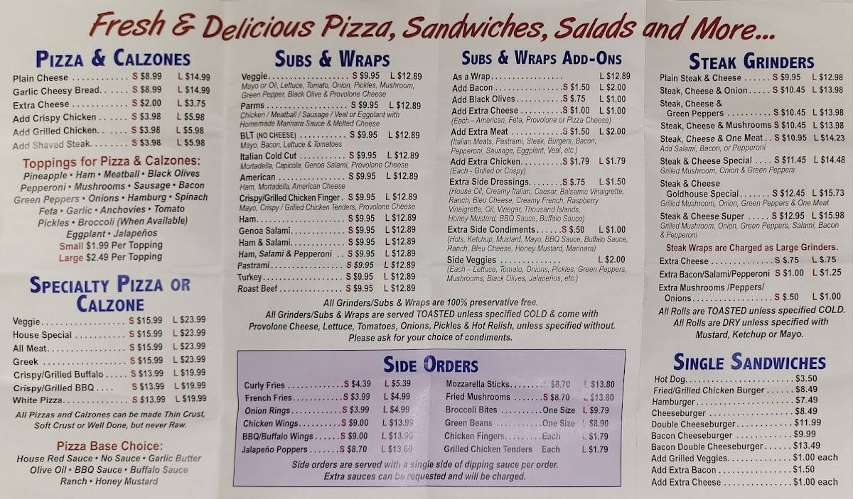 Menu at Gold House Pizza & Restaurant, Berlin