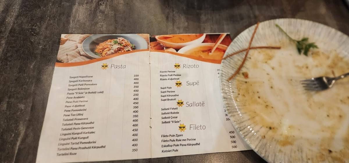 Menu at Pizzeria Il Sole, Tirana