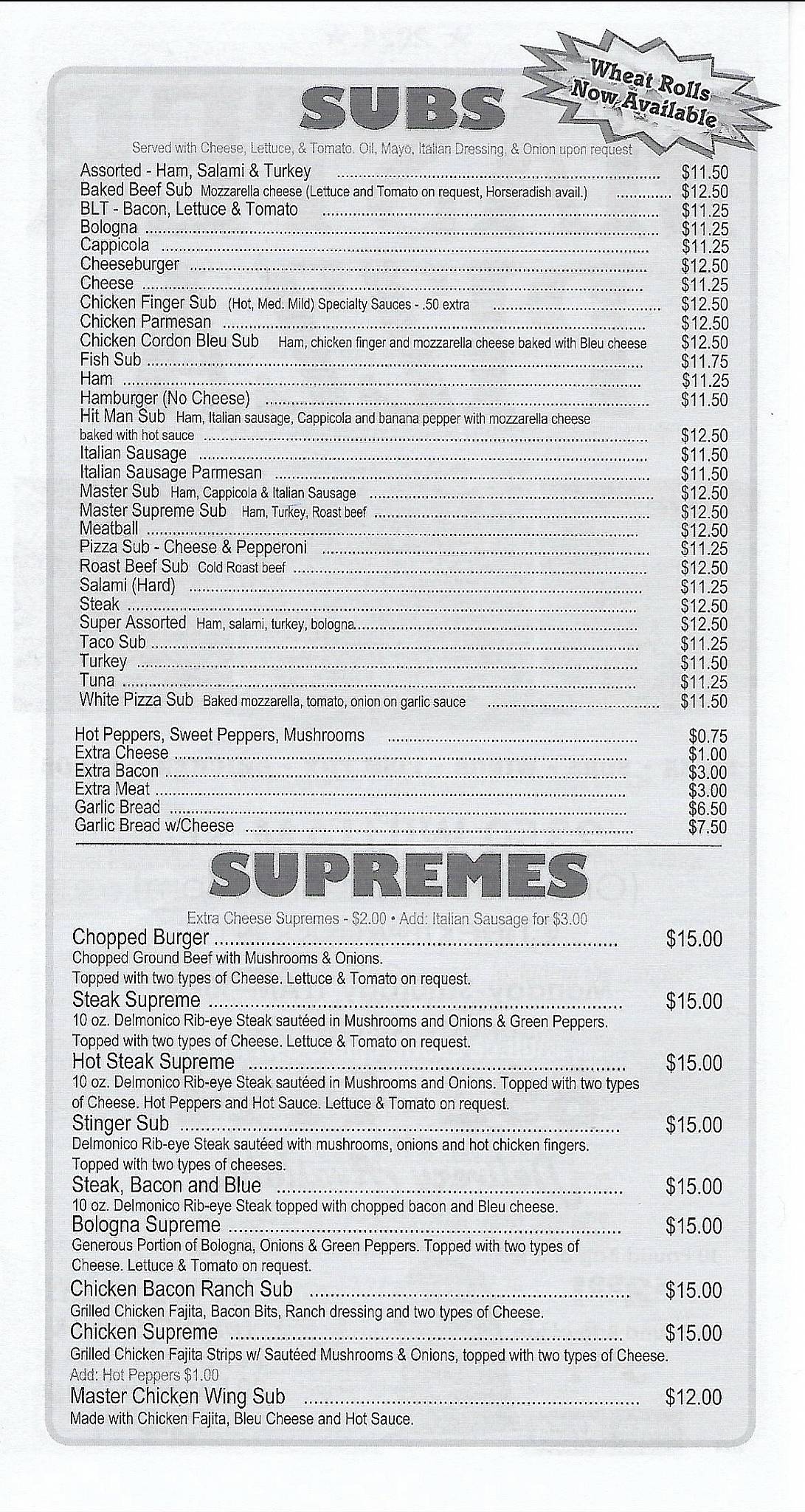 Menu at Master Pizza pizzeria, Buffalo, William St