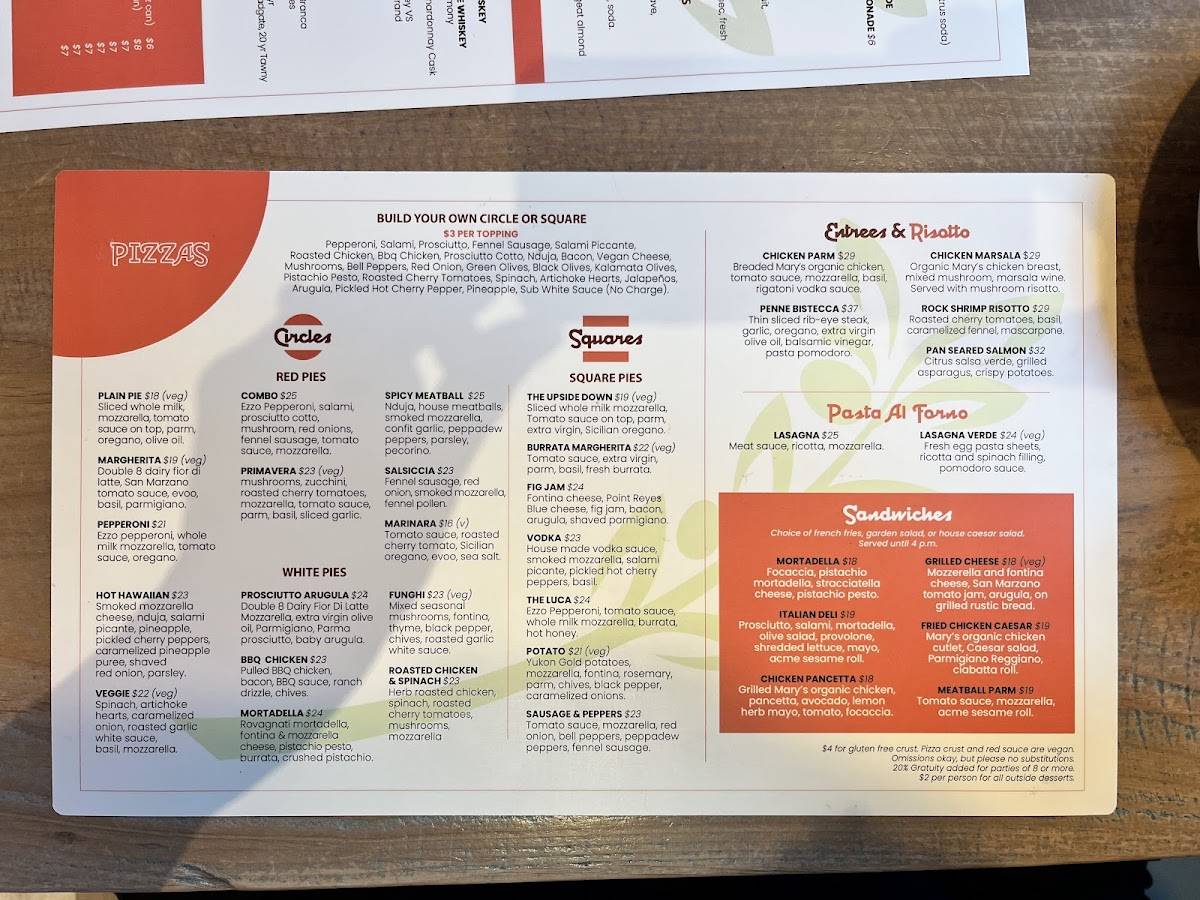 Menu at Melo's Italian Table pizzeria, Walnut Creek
