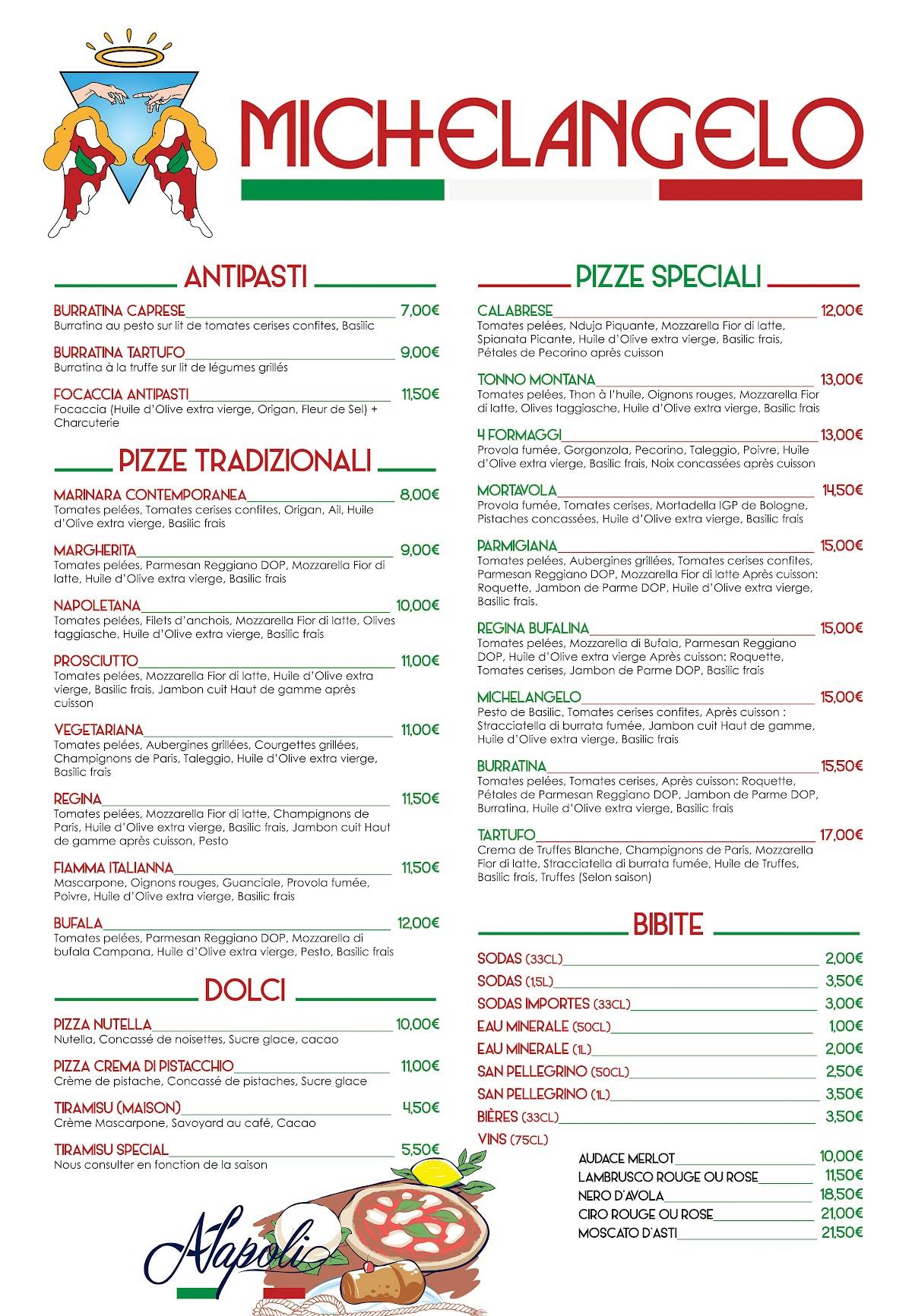 Menu au Pizzeria MichelAngelo, Saint-Avold