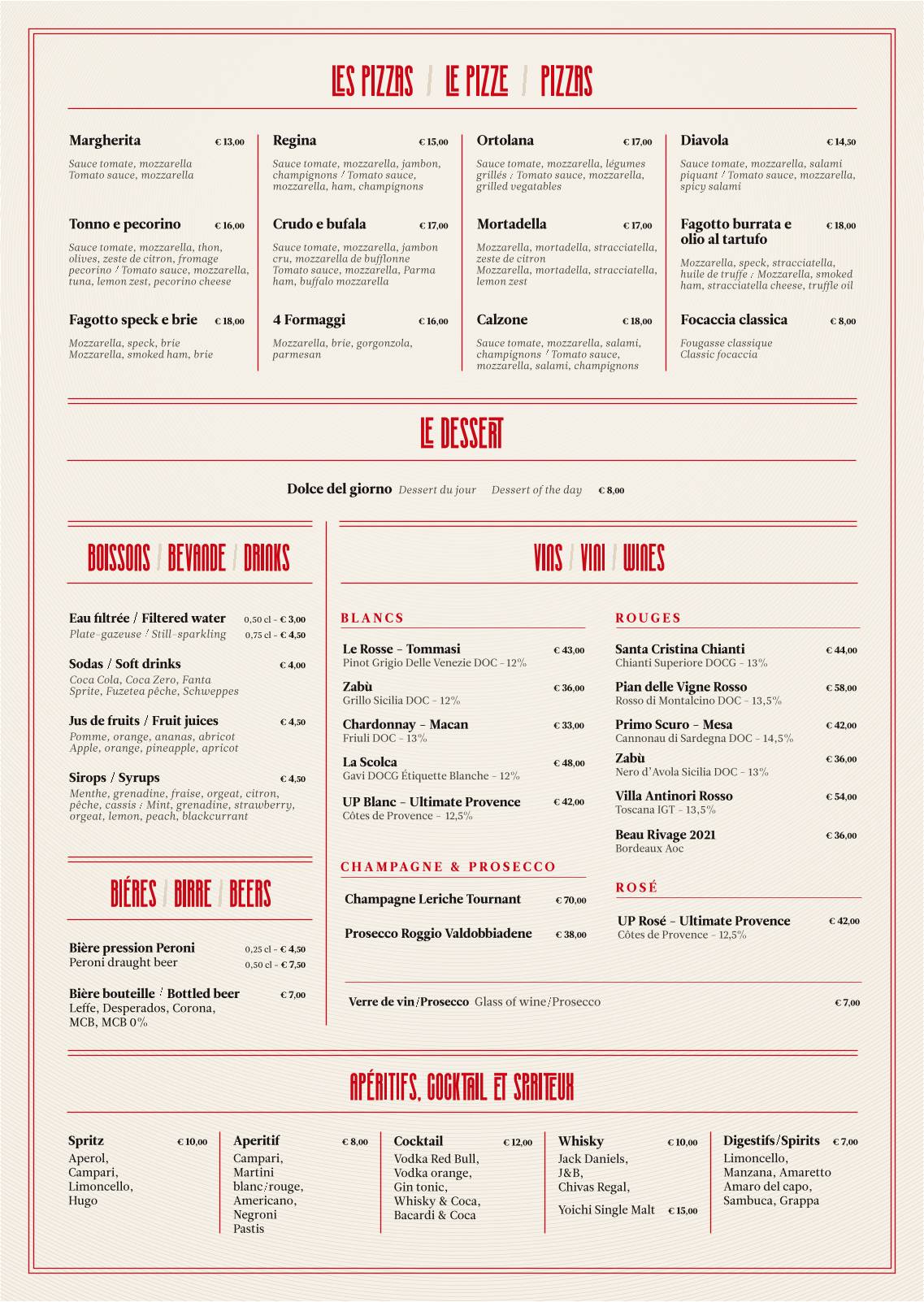 Menu at Pizzeria Monégasque by Mimmo, Monaco-Ville
