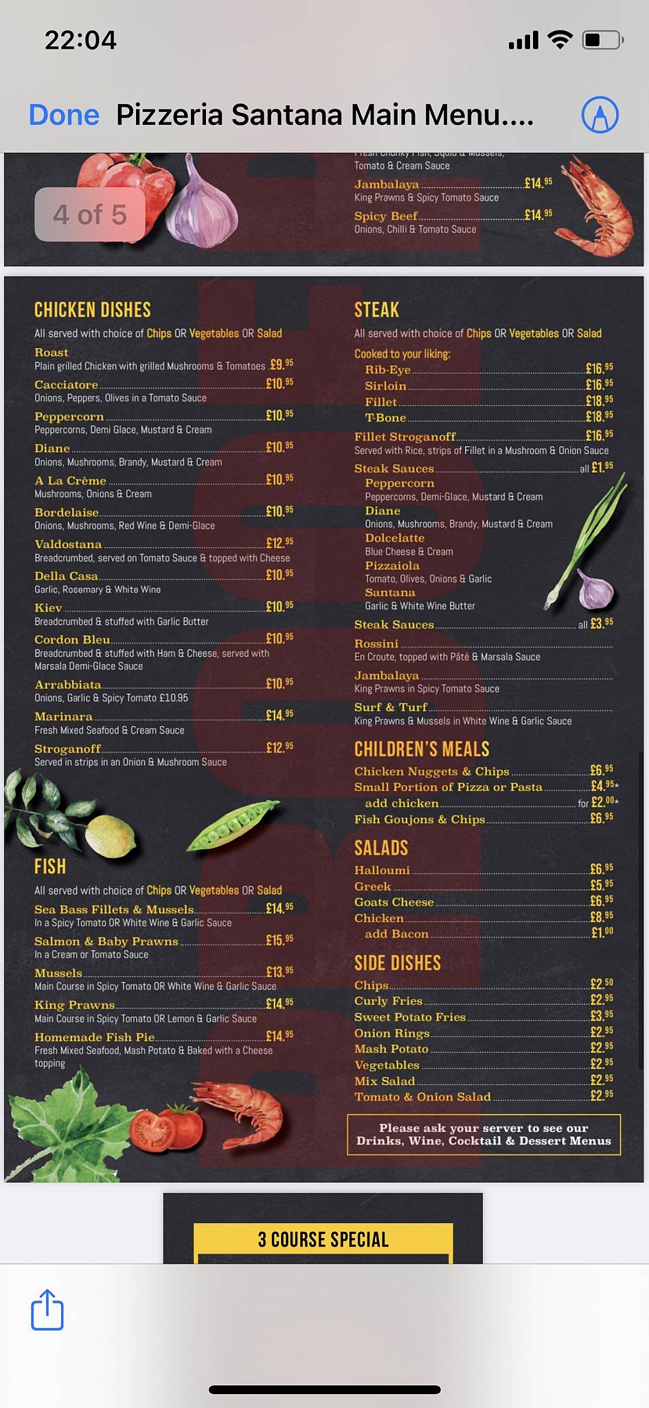 Menu at Pizzeria Santana, Newcastle upon Tyne, 131-133 Jesmond Rd