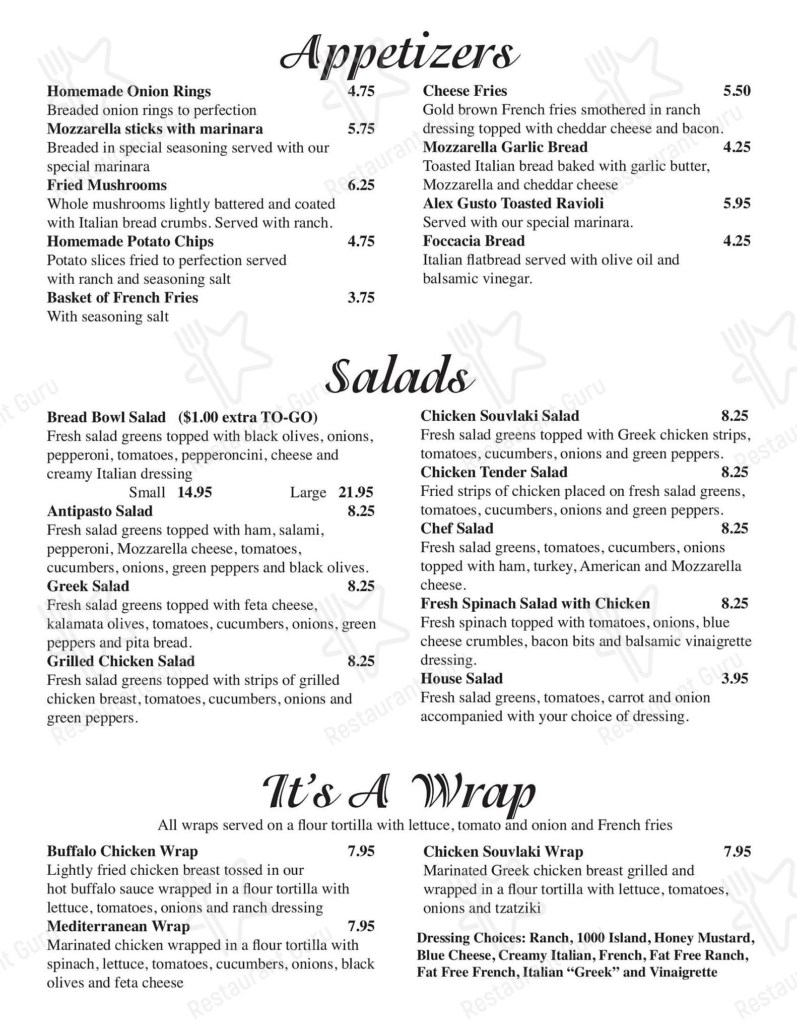 Menu at Theo's Italian & Family Restaurant, Jonesville