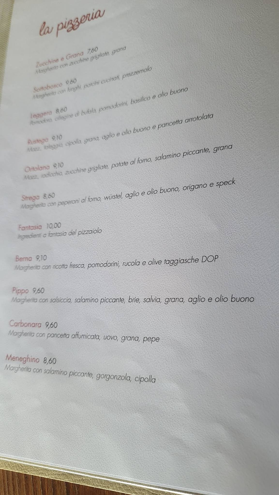Menu da Pizzeria Trattoria La Strega, Vigasio