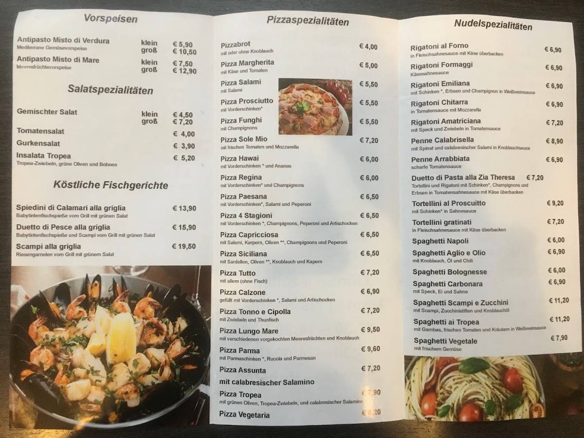 Menu at Pizzeria Tropea, Tüßling