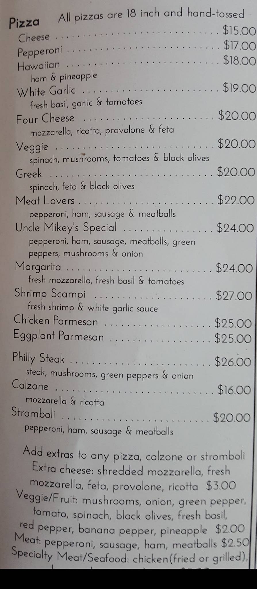 Menu at Uncle Mikey's Pizza pizzeria, Murrells Inlet