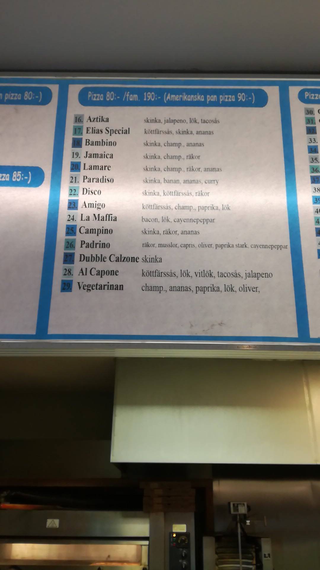 Menu at Pizzeria Viktoria, Töreboda