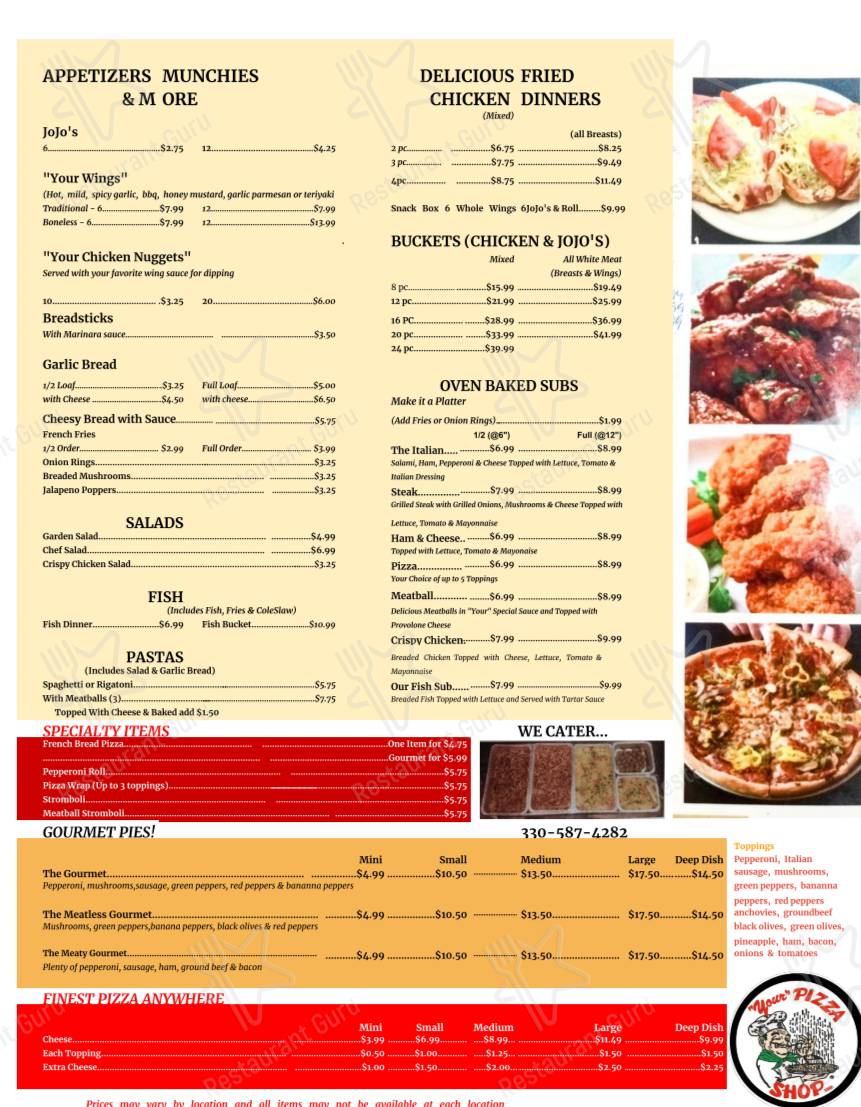 Menu at Your Pizza of Hartville pizzeria, Hartville