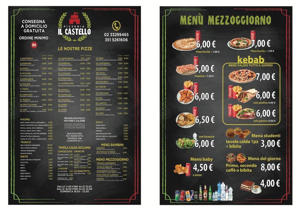 Menu at Pizzeria il castello, Milan