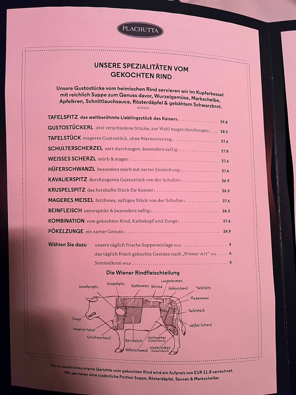 Speisekarte von Plachutta Wollzeile restaurant, Wien, Wollzeile 38
