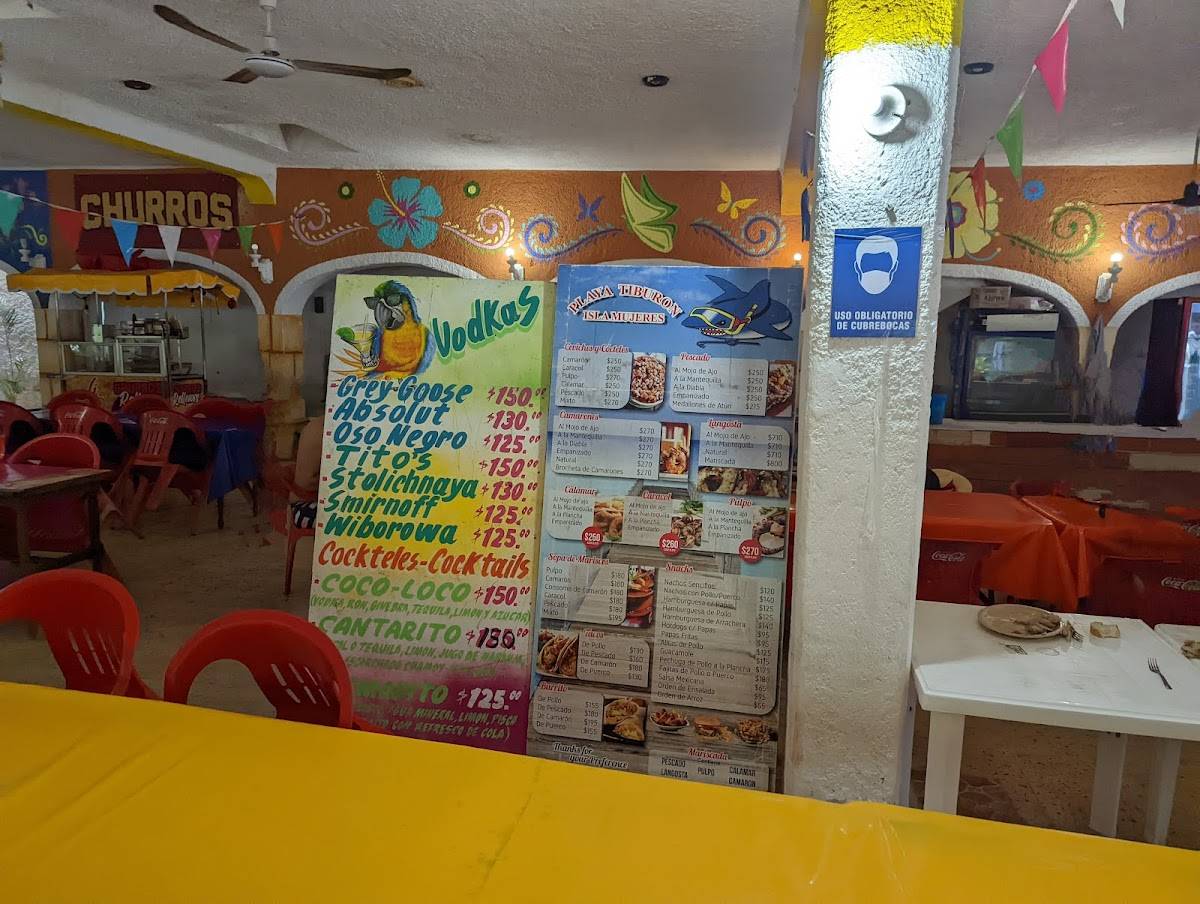 Menu at Playa Tiburon restaurant, Isla Mujeres