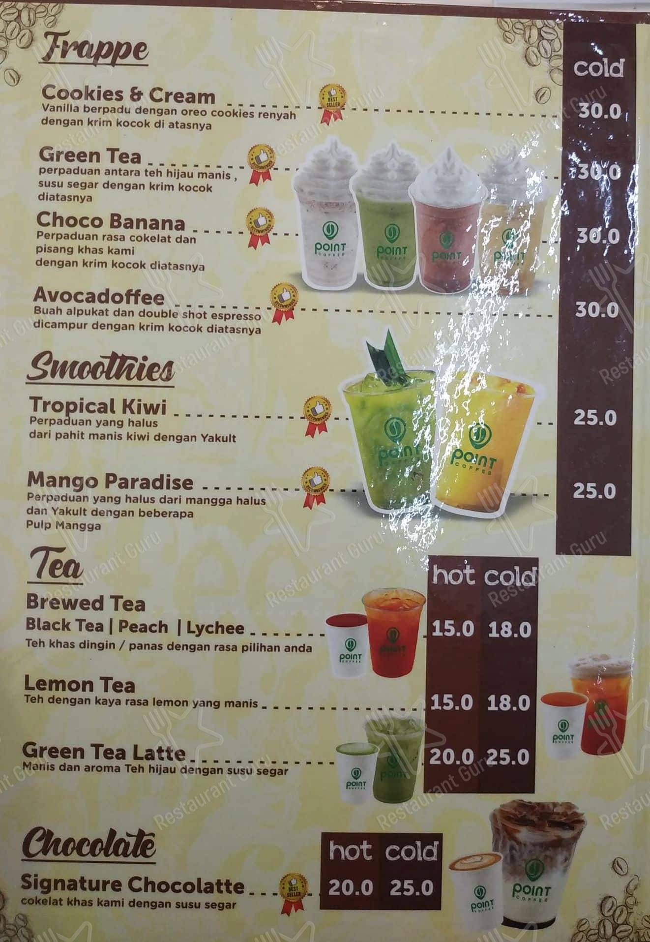 Menu at Point Coffee cafe, Depok, Jl. Margonda No.504