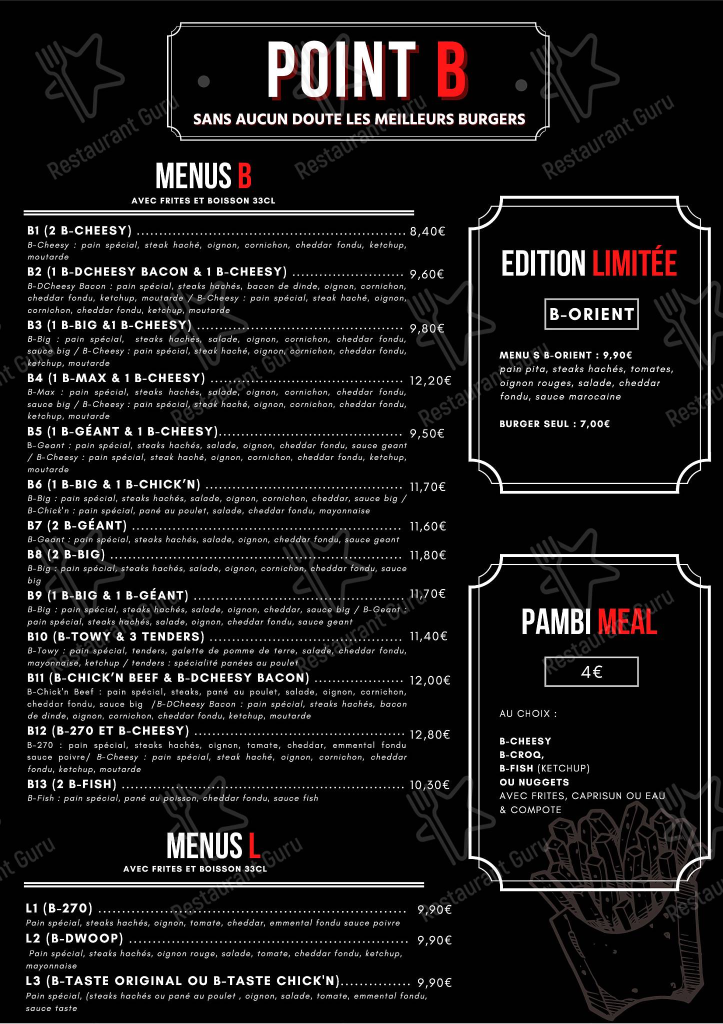 Menu au Point B restaurant, Saint-Maximin