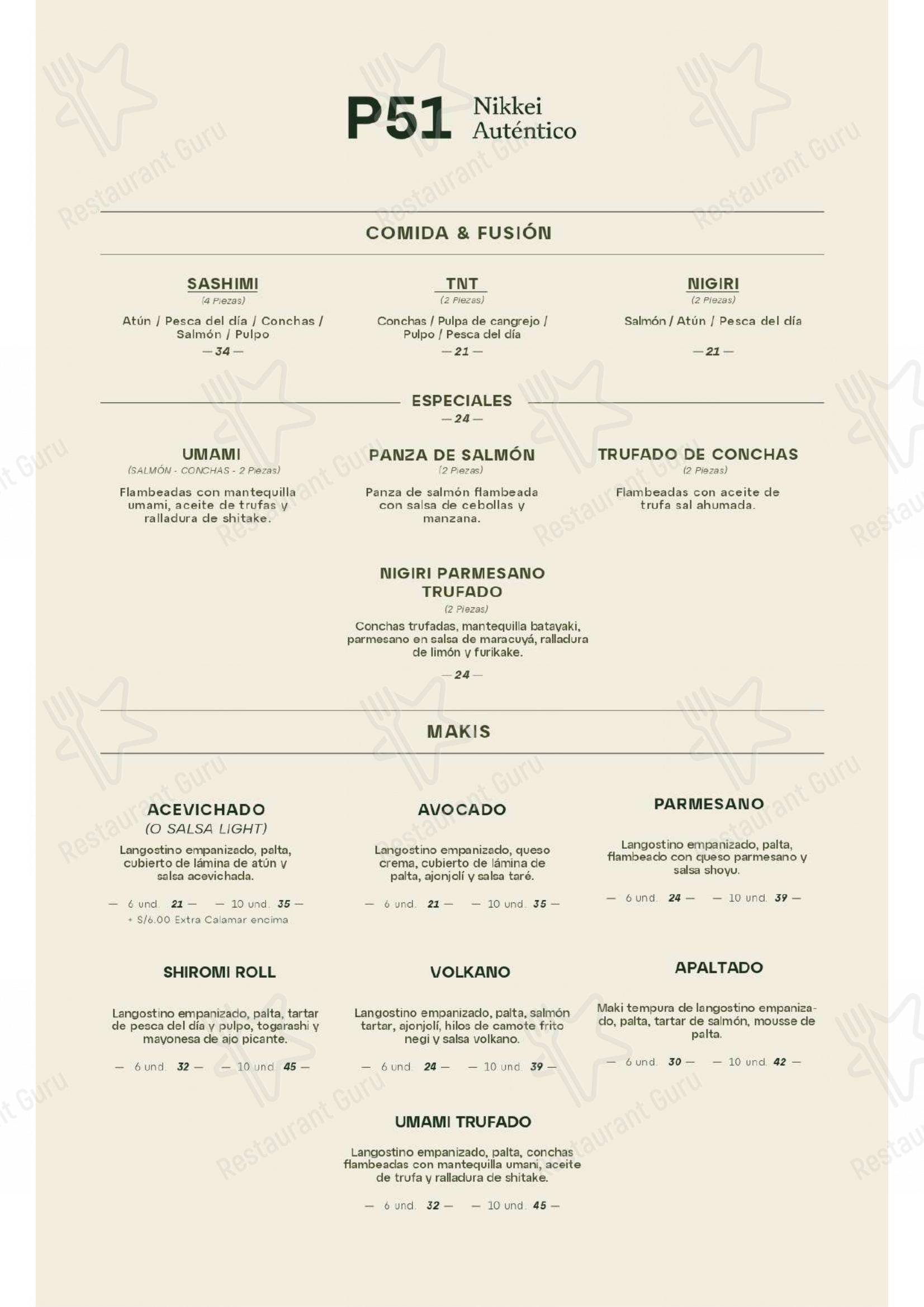 Carta del restaurante Poke 51, Miraflores