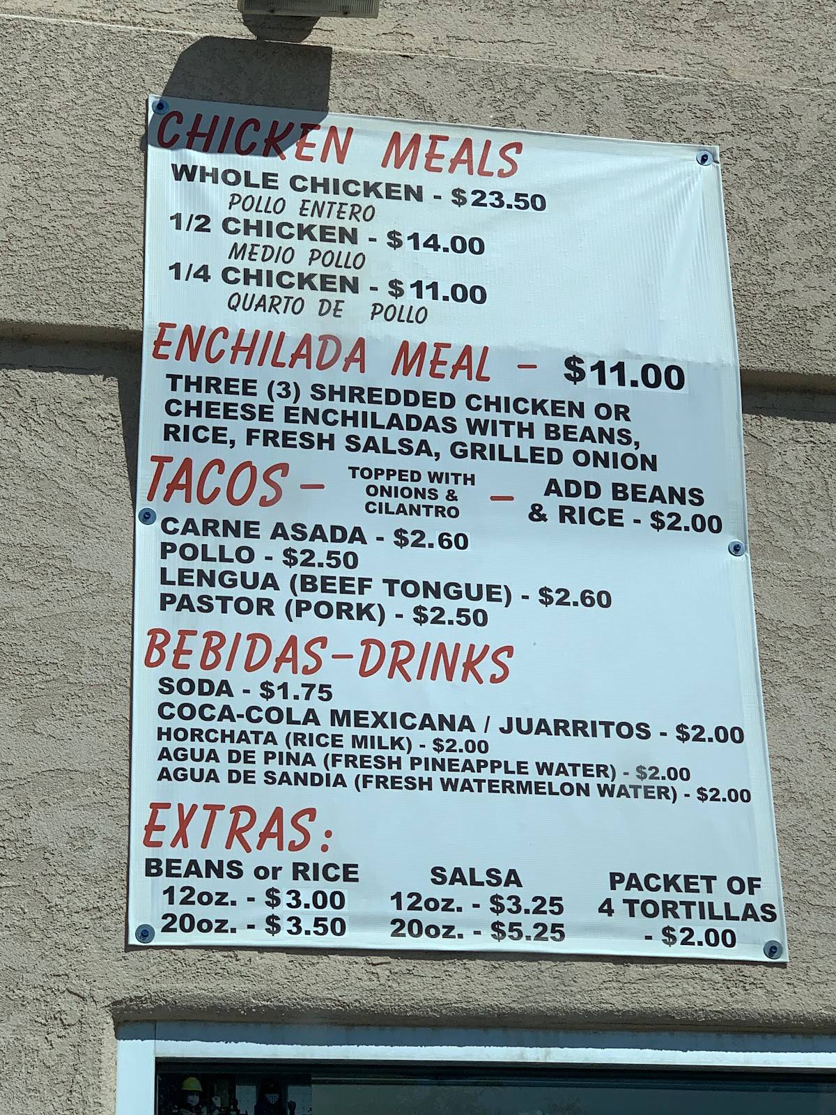 Menu at Pollo Asado restaurant, Grand Junction