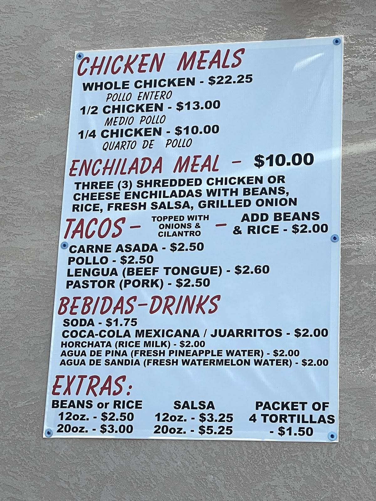 Menu at Pollo Asado restaurant, Grand Junction