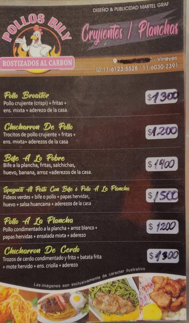 Carta del restaurante Pollo a la brasa Bily, Virreyes