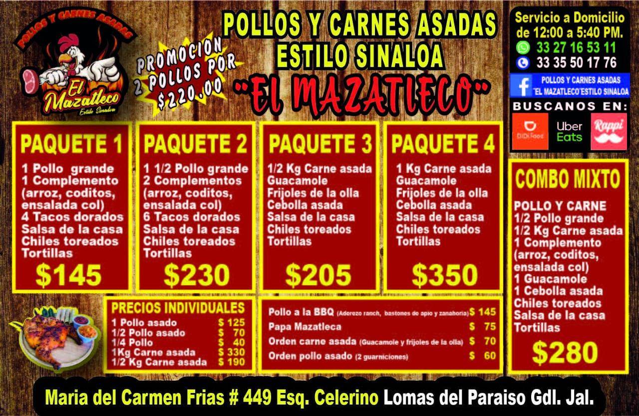 Menu at Pollos y carnes asadas "El Mazatleco" Estilo Sinaloa restaurant ...