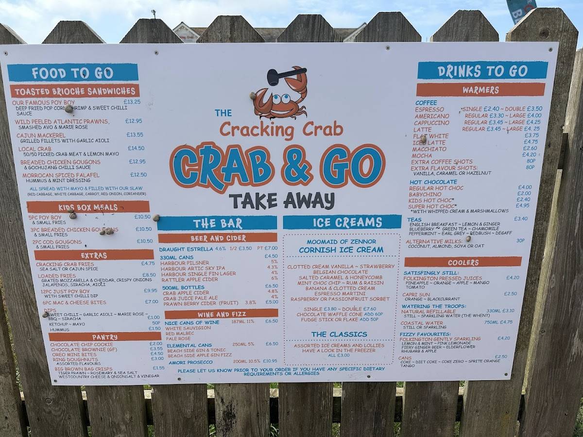 Menu at Cracking Crab restaurant, Polzeath