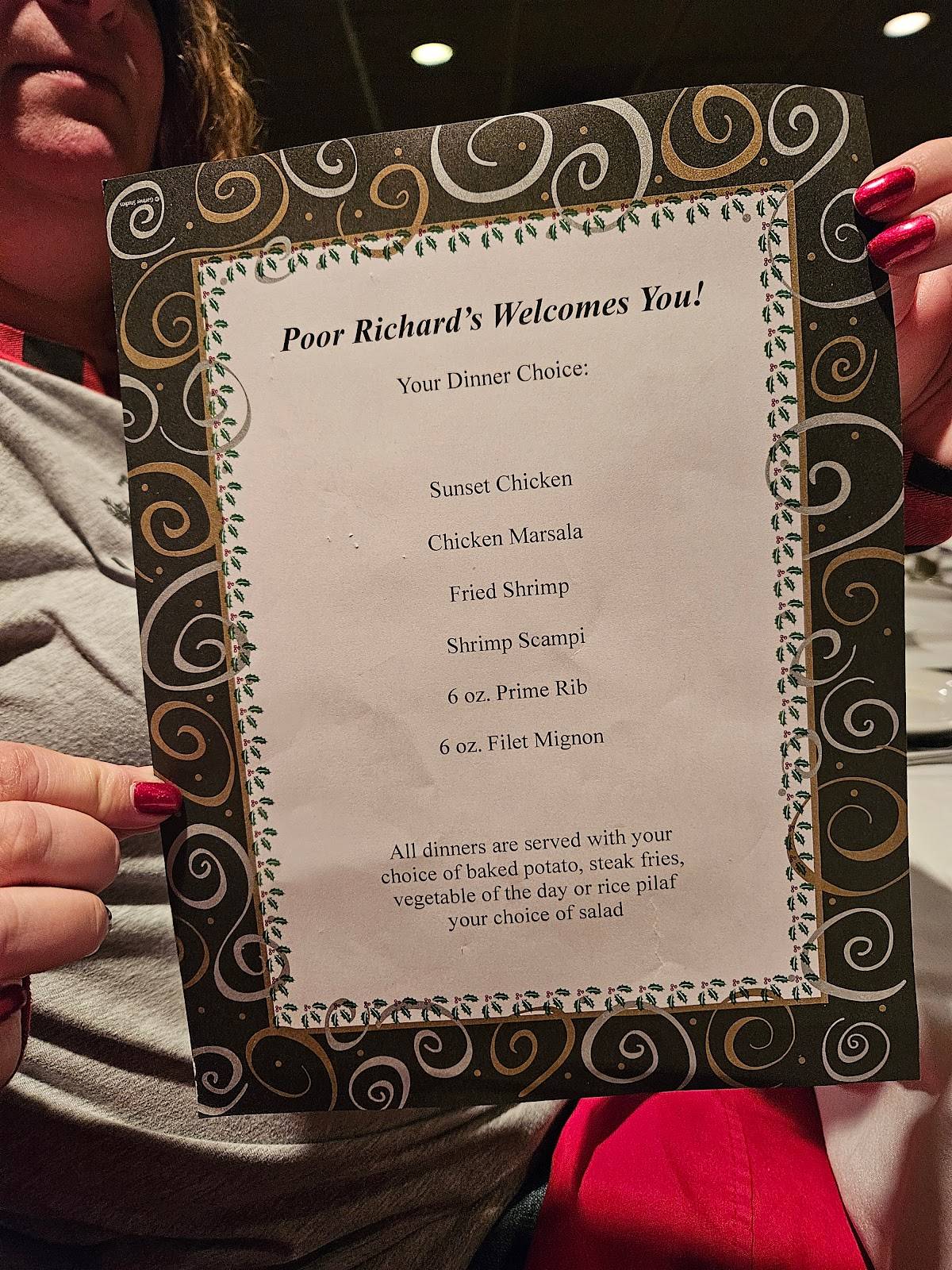 Menu at Poor Richard's Restaurant, Gainesville