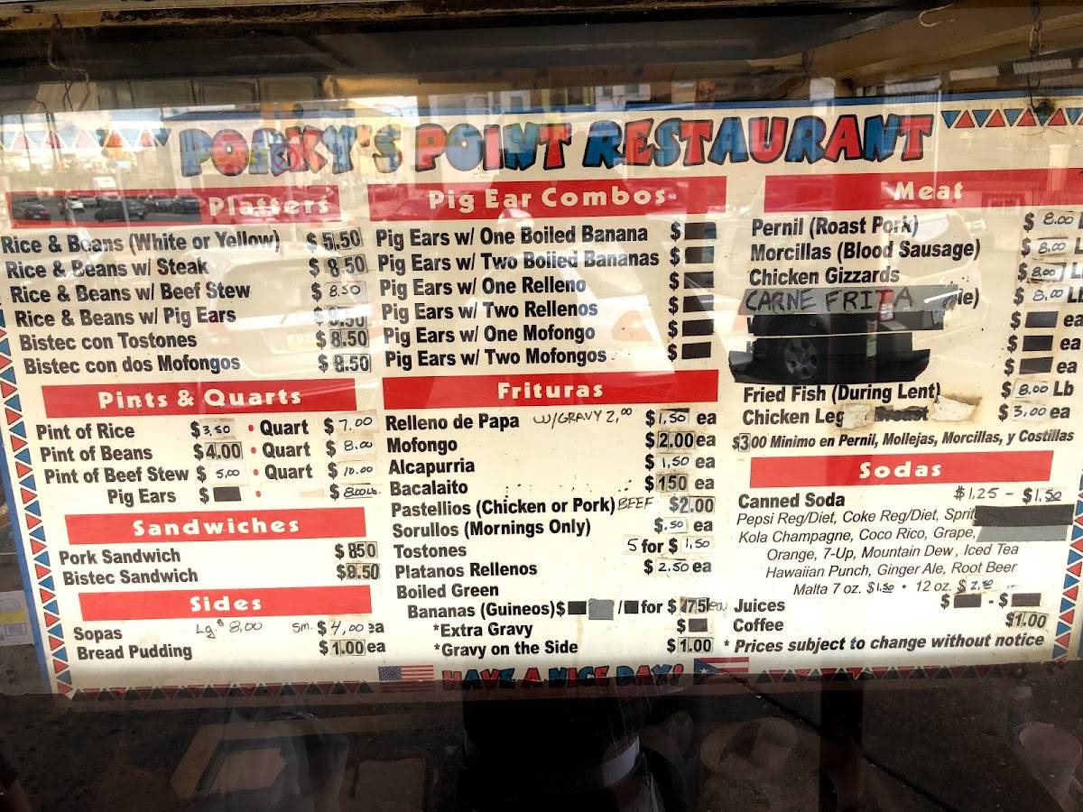 Menu at Porky's Point Restaurant, Philadelphia
