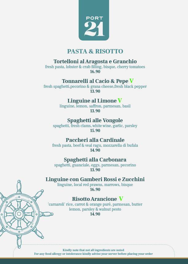 Menu at Port 21 Restaurant, Ta' Xbiex