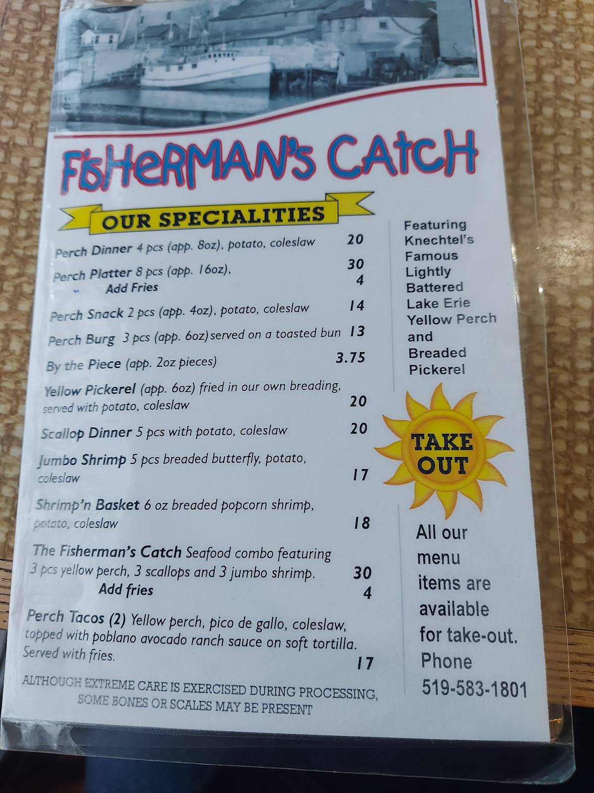 Menu at Fisherman's Catch Bar & Restaurant, Port Dover