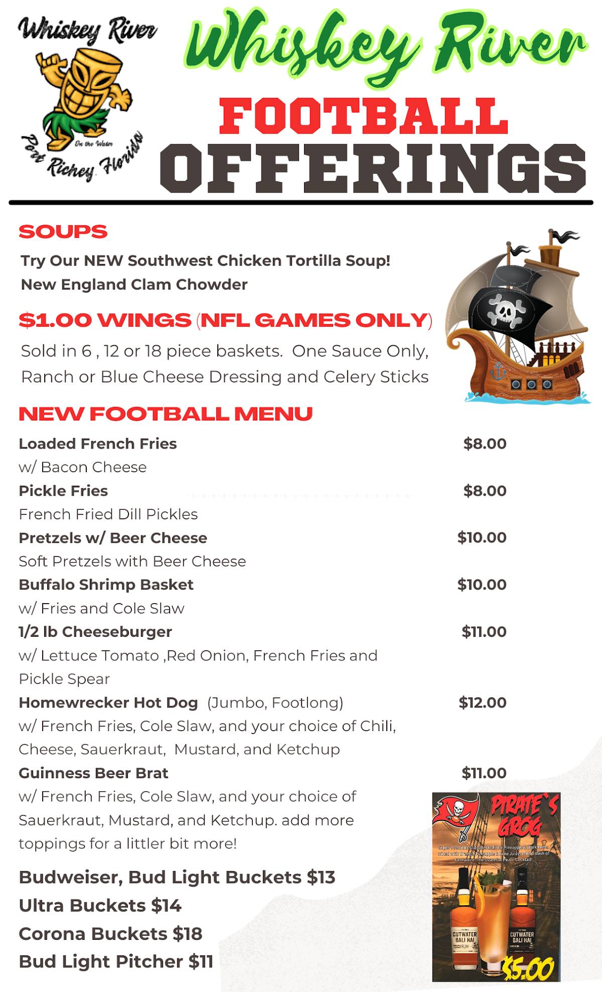 Menu at Whiskey River On The Water pub & bar, Port Richey