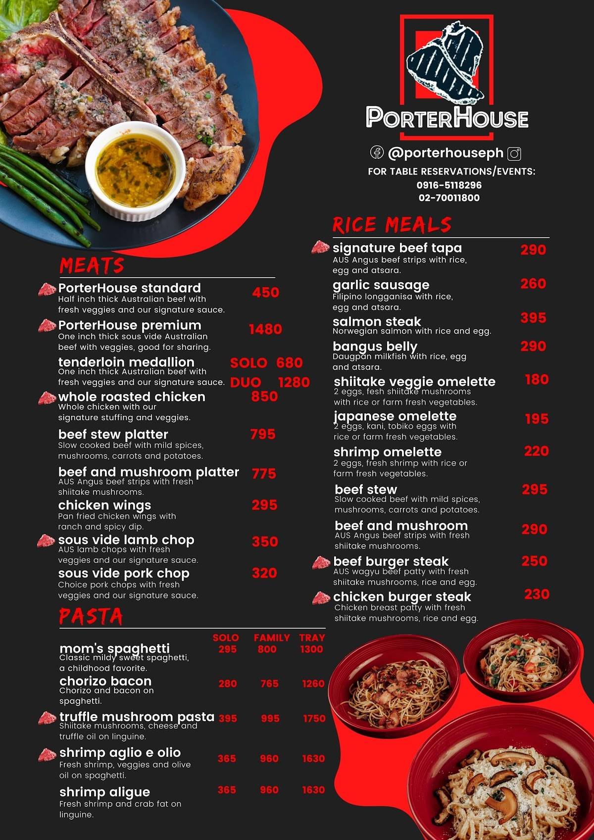 Carta del restaurante PorterHouse PH, Ciudad Quezon, 3rd floor