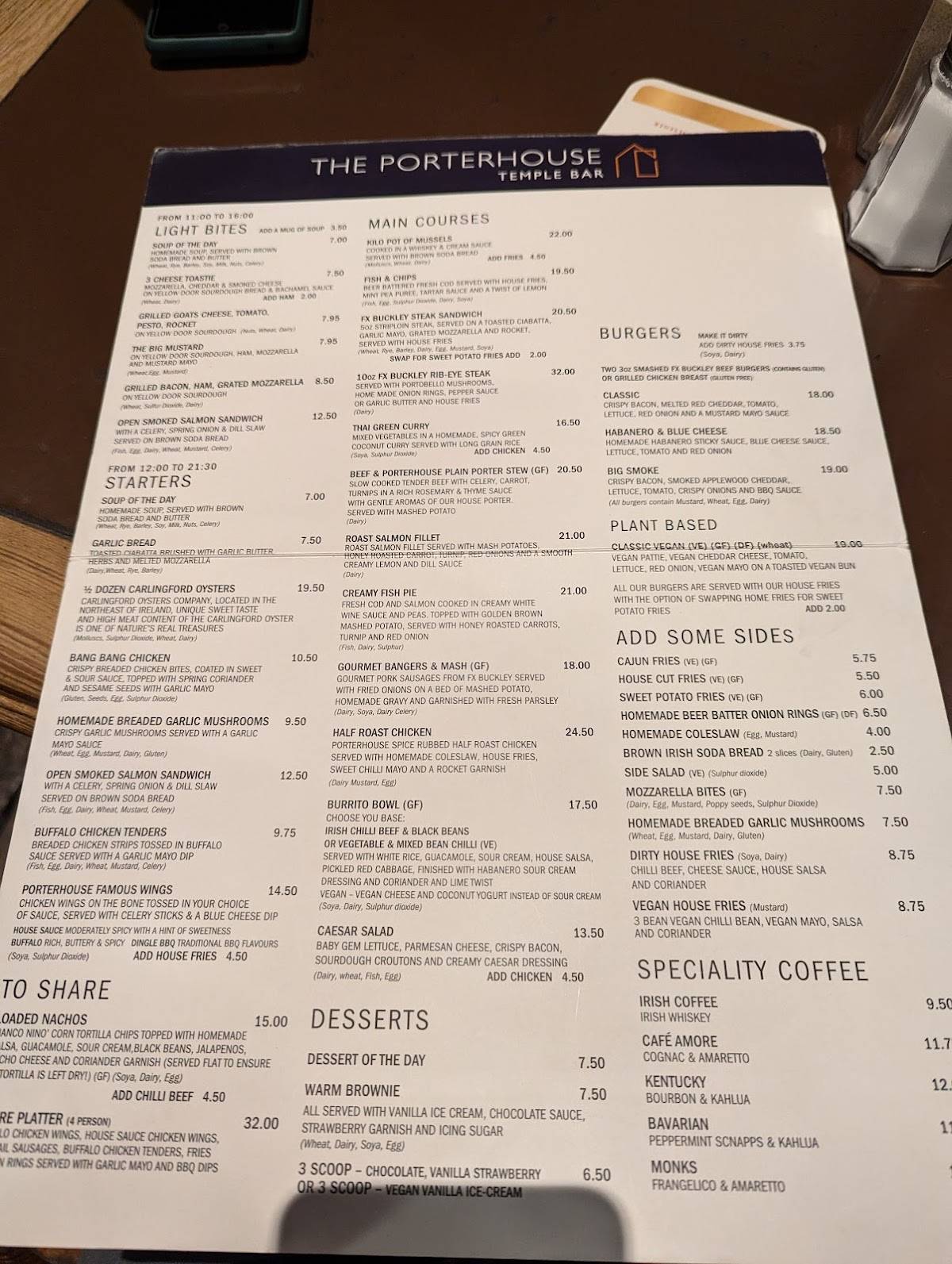 Menu at Porterhouse Parliament Street pub & bar, Dublin, 16-18 ...