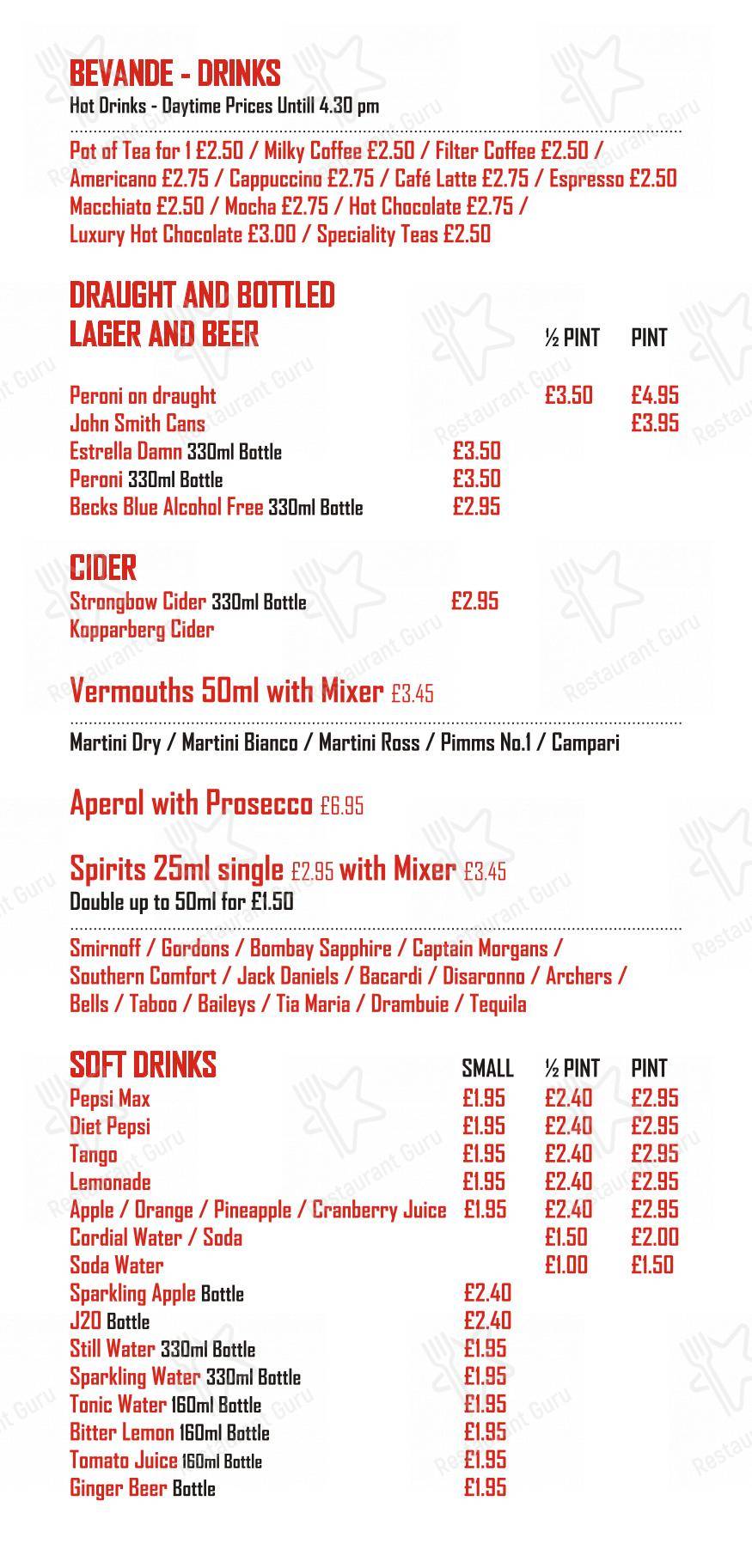 Menu at Portofino restaurant, Ripon