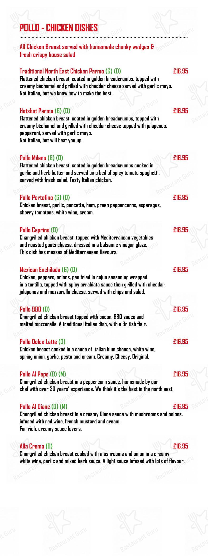 Menu at Portofino restaurant, Ripon