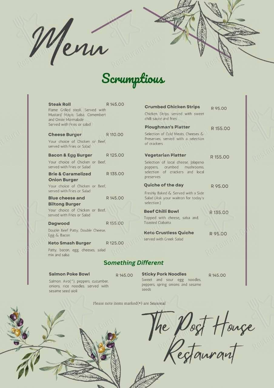 Menu at The Posthouse Restaurant, Clarens