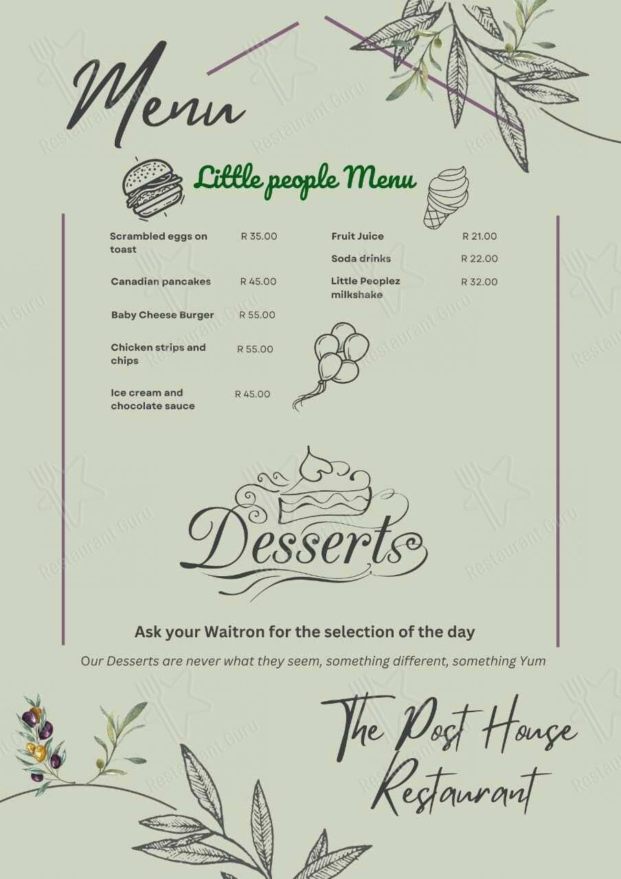 Menu at The Posthouse Restaurant, Clarens