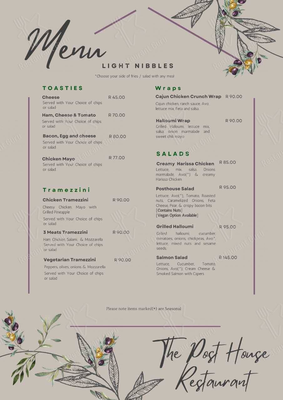 Menu at The Posthouse Restaurant, Clarens
