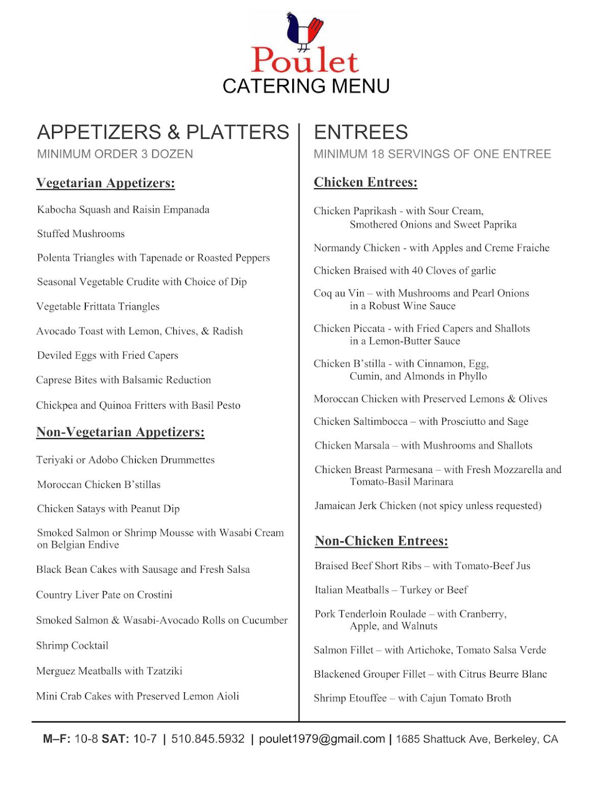 Menu at Poulet cafe, Berkeley
