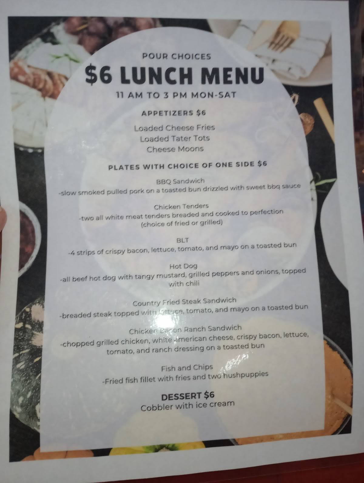 Menu at Pour Choice's Bar & Grill, Woodruff
