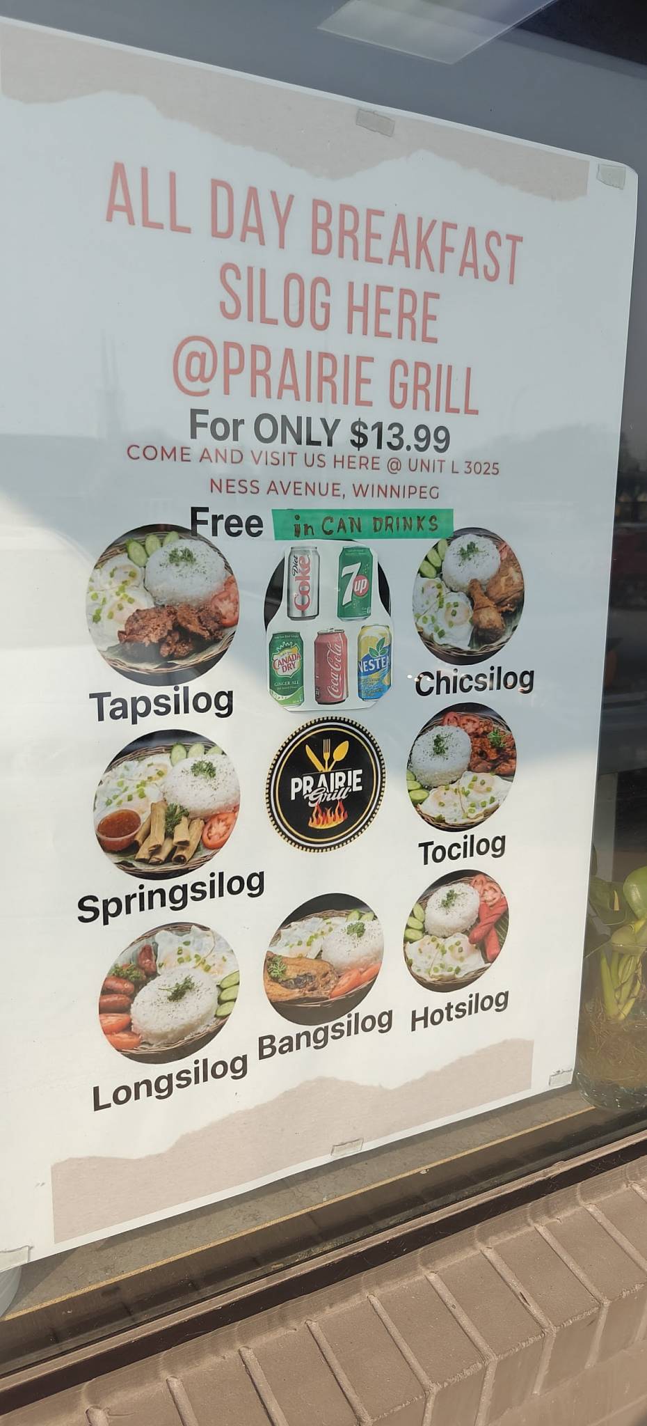 Menu at Prairie Grill restaurant, Winnipeg, Ness Ave unit l