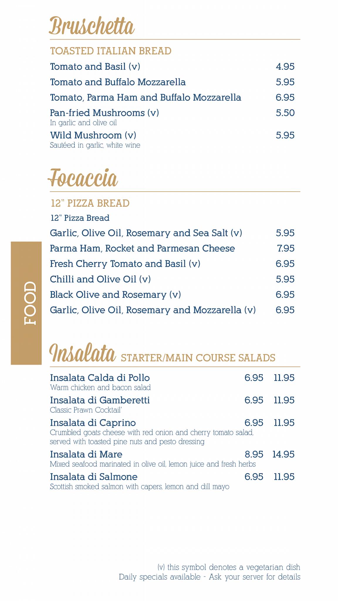 Menu at Prego restaurant, Lanark