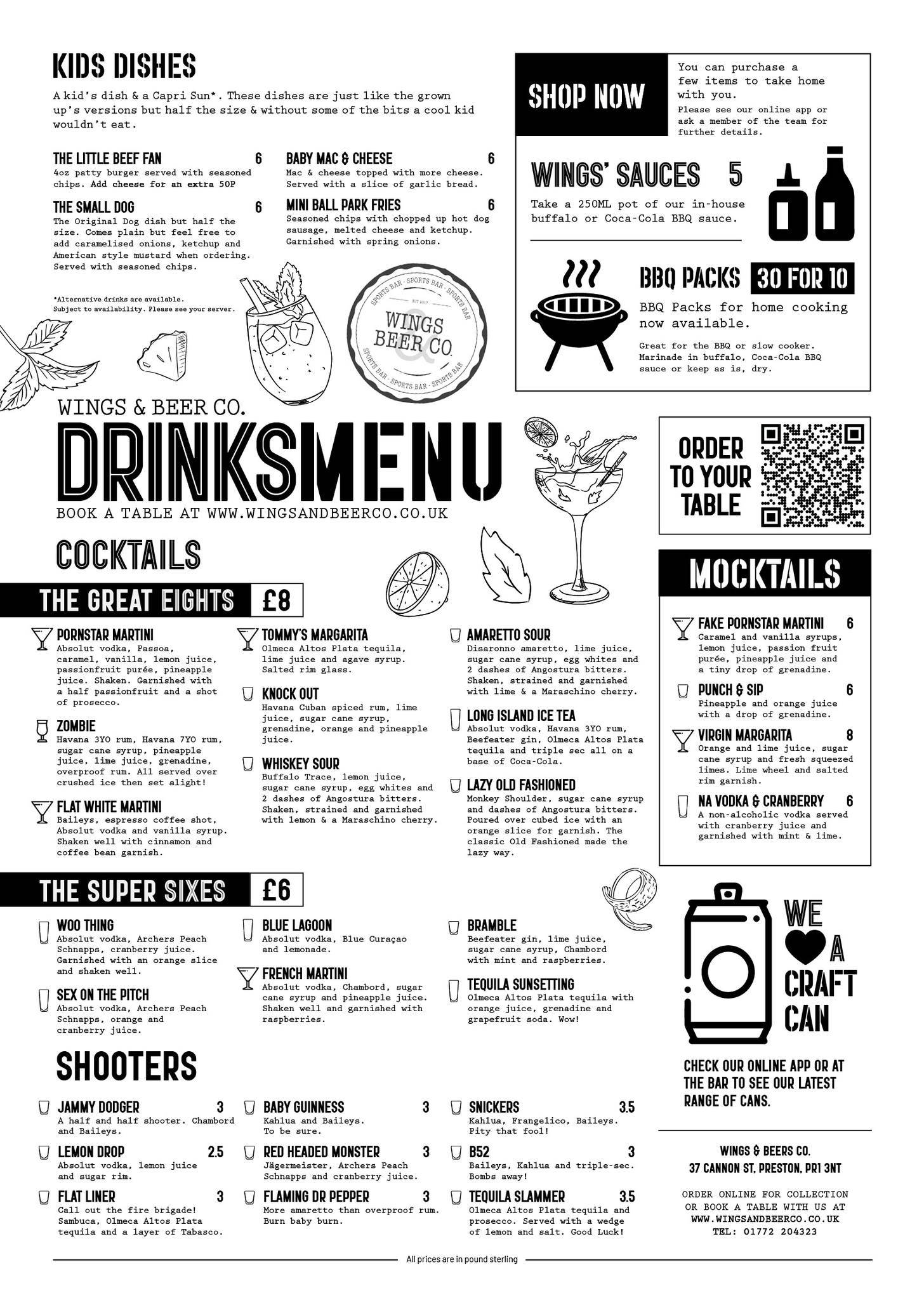 Menu at Wings & Beer Co. pub & bar, Preston