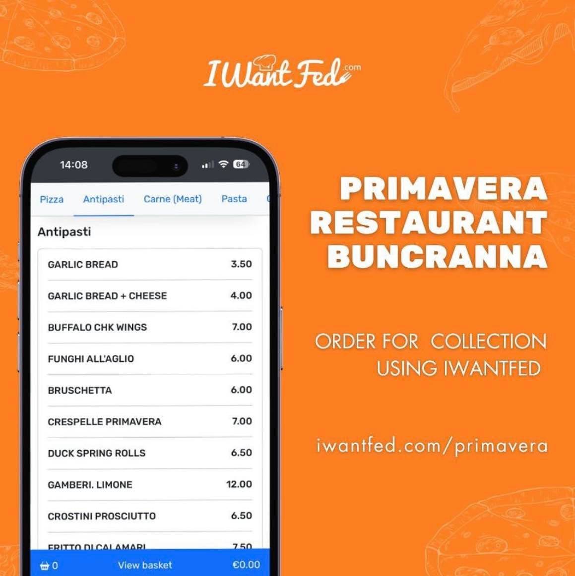 Menu at Primavera Restaurant, Buncrana