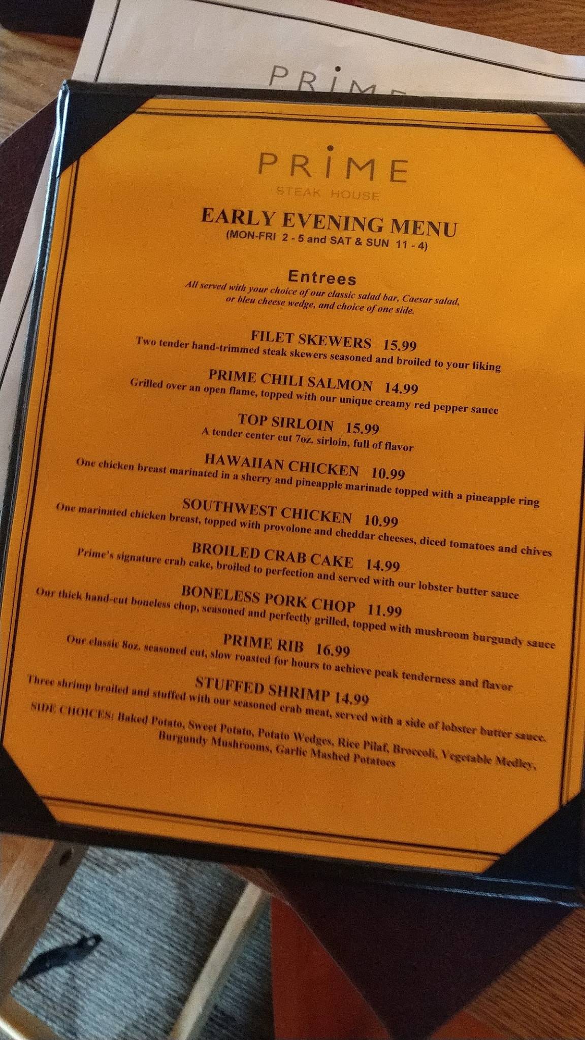 Menu at Prime Steak House steakhouse, Bethlehem