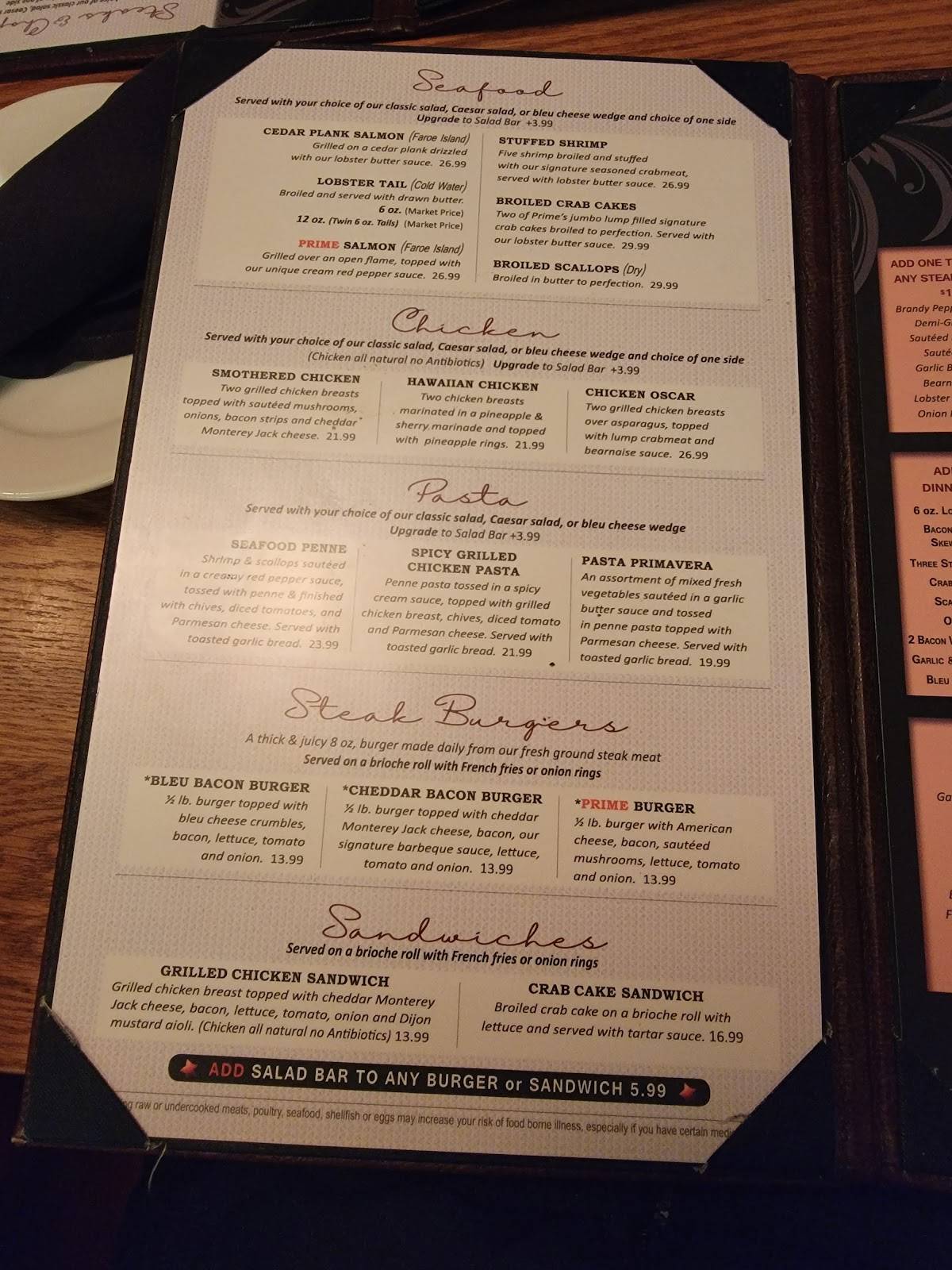 Menu at Prime Steak House steakhouse, Bethlehem