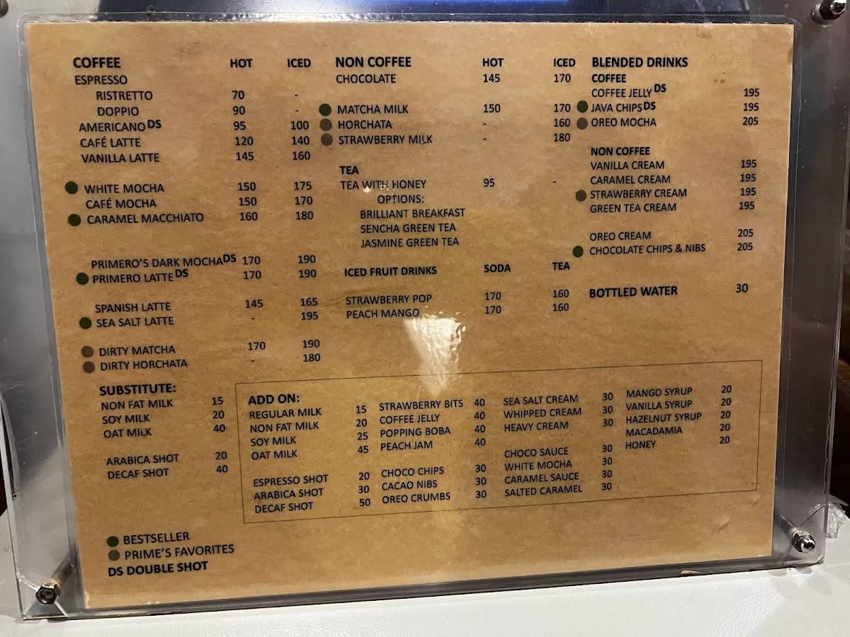 Menu at Primero Coffee Ph - Subic Bay Freeport Zone restaurant, Olongapo